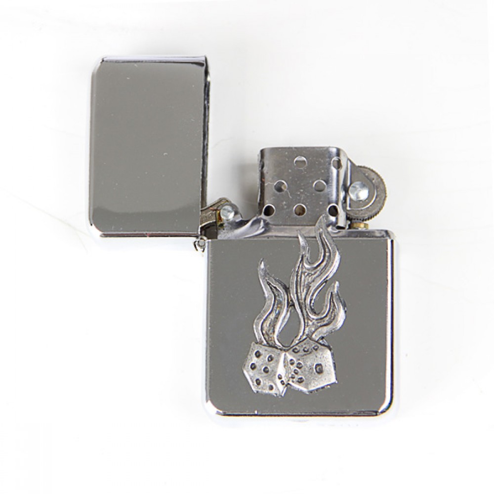 Flaming Dice Chrome Lighter